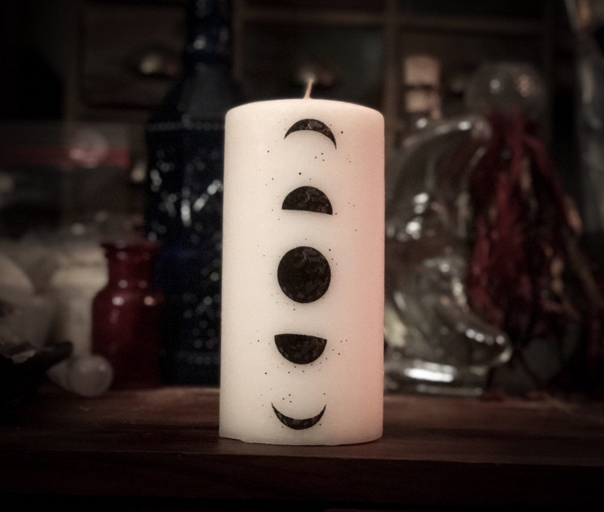Thorn & Moon Illustrated Candle - Moon Phases - Decorative 6" Pillar C ...