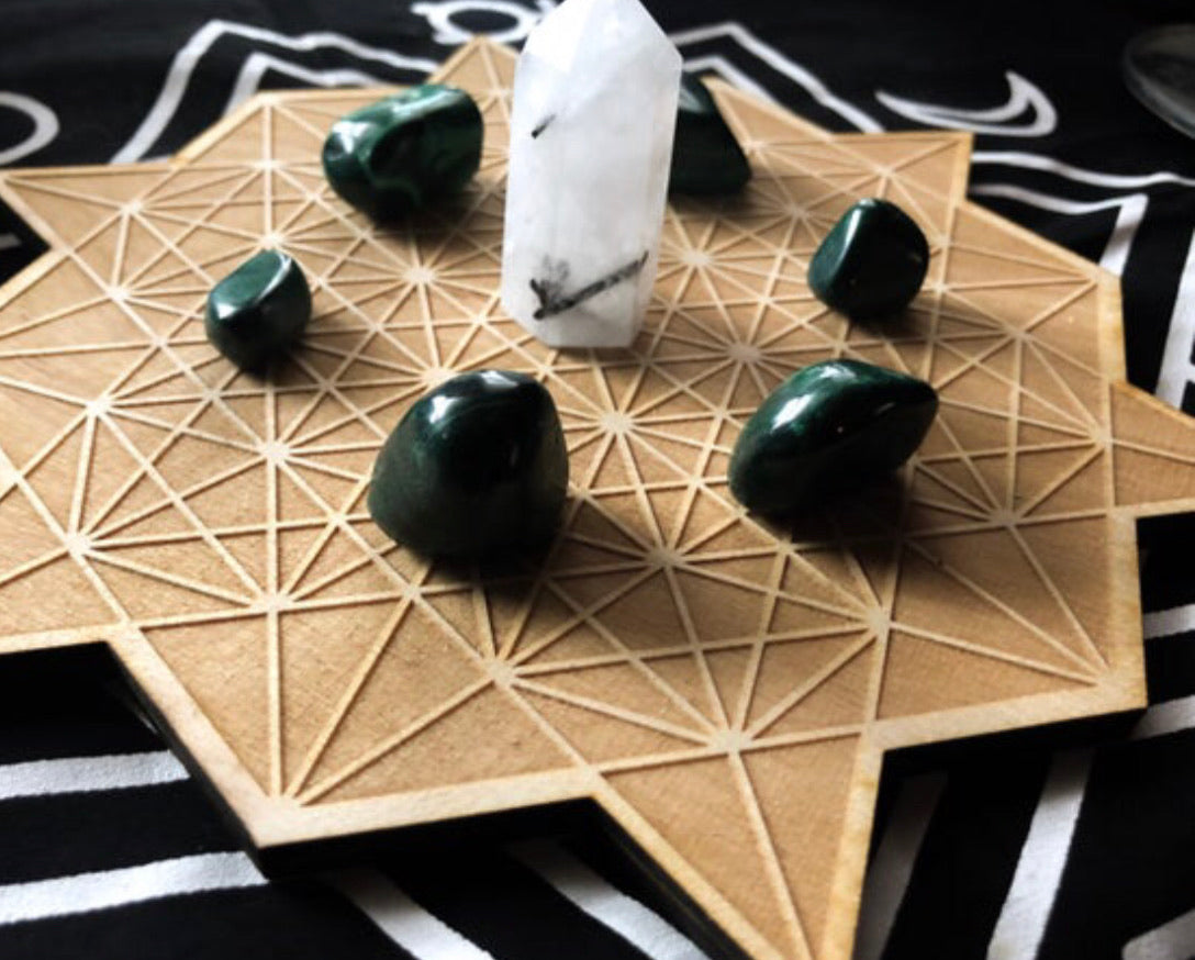 Star Tetrahedron Crystal Grid - Engraved Wooden Birch Altar Grid - Mer ...